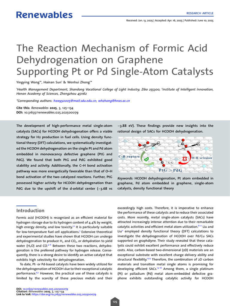 Wang Et Al 2025 The Reaction Mechanism of Formic Acid Dehydrogenation ...