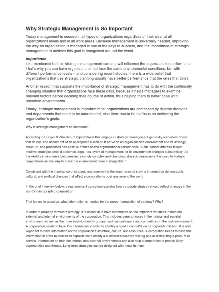 Why Strategic Management Is So Important | PDF | Strategic Management ...