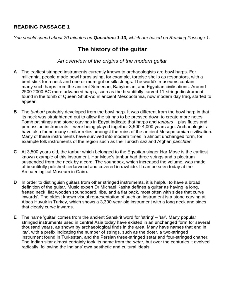 READING REAL R1 The History of The Guitar | PDF | Guitars | Musical Instruments