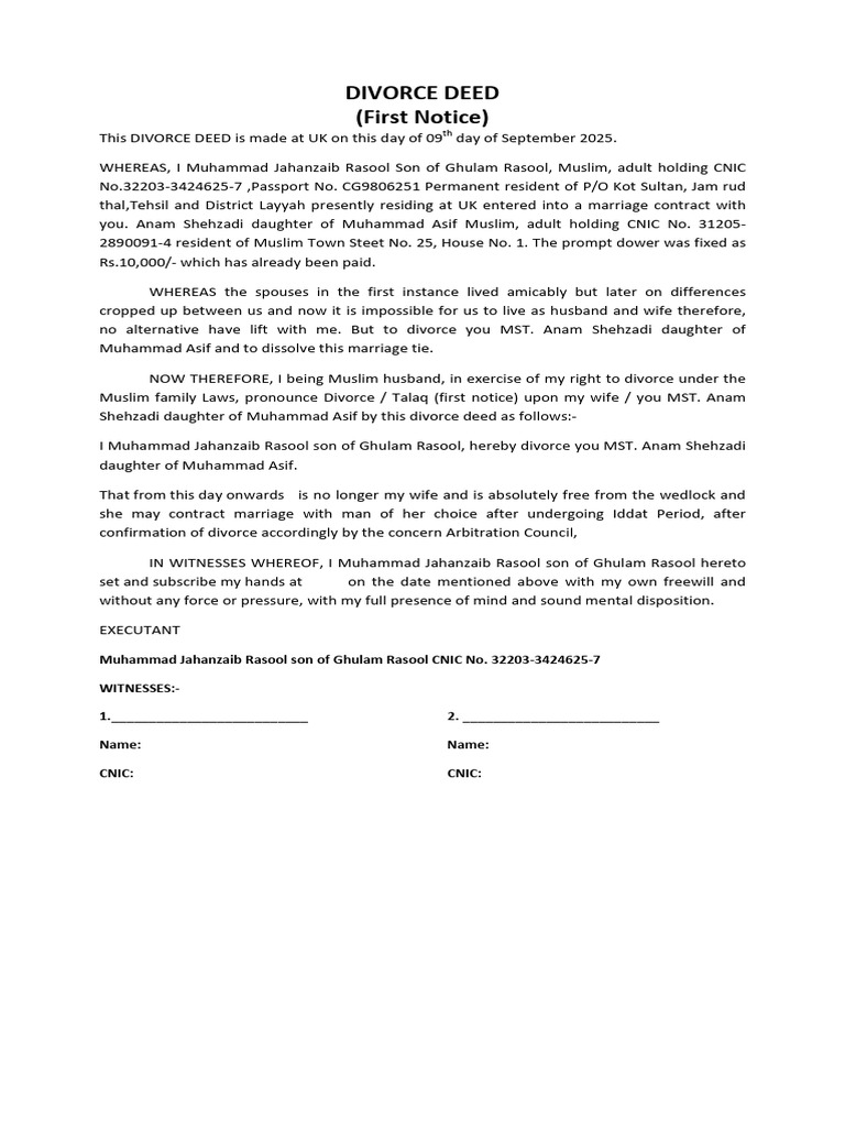 Divorce Deed - First Notice UK 2025 | PDF