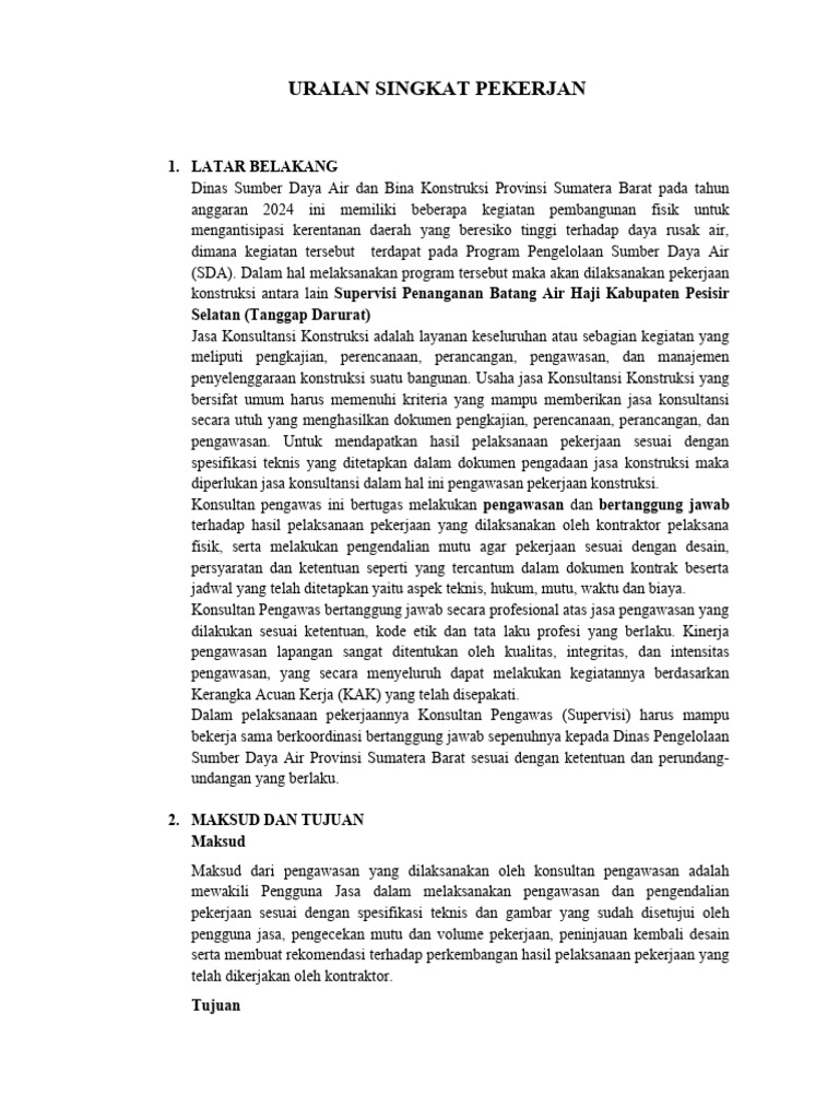 Uraian Singkat Pekerjaan BT AIR HAJI | PDF