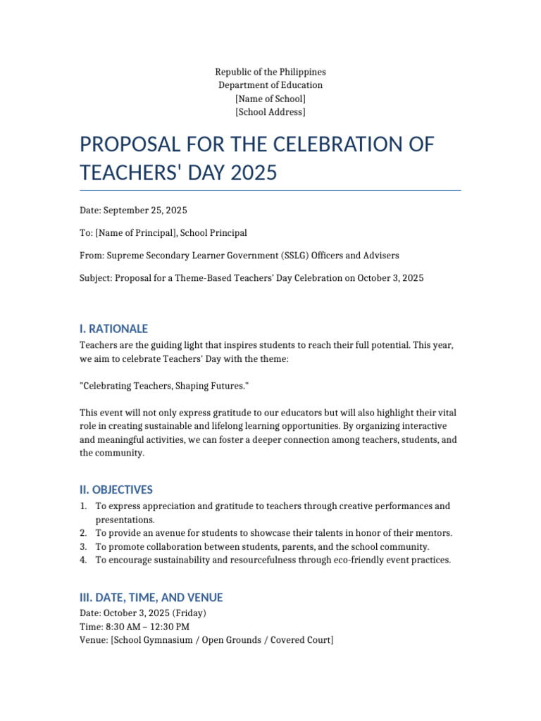 Teachers' Day Celebration Proposal 2025 | PDF | Teachers | Learning
