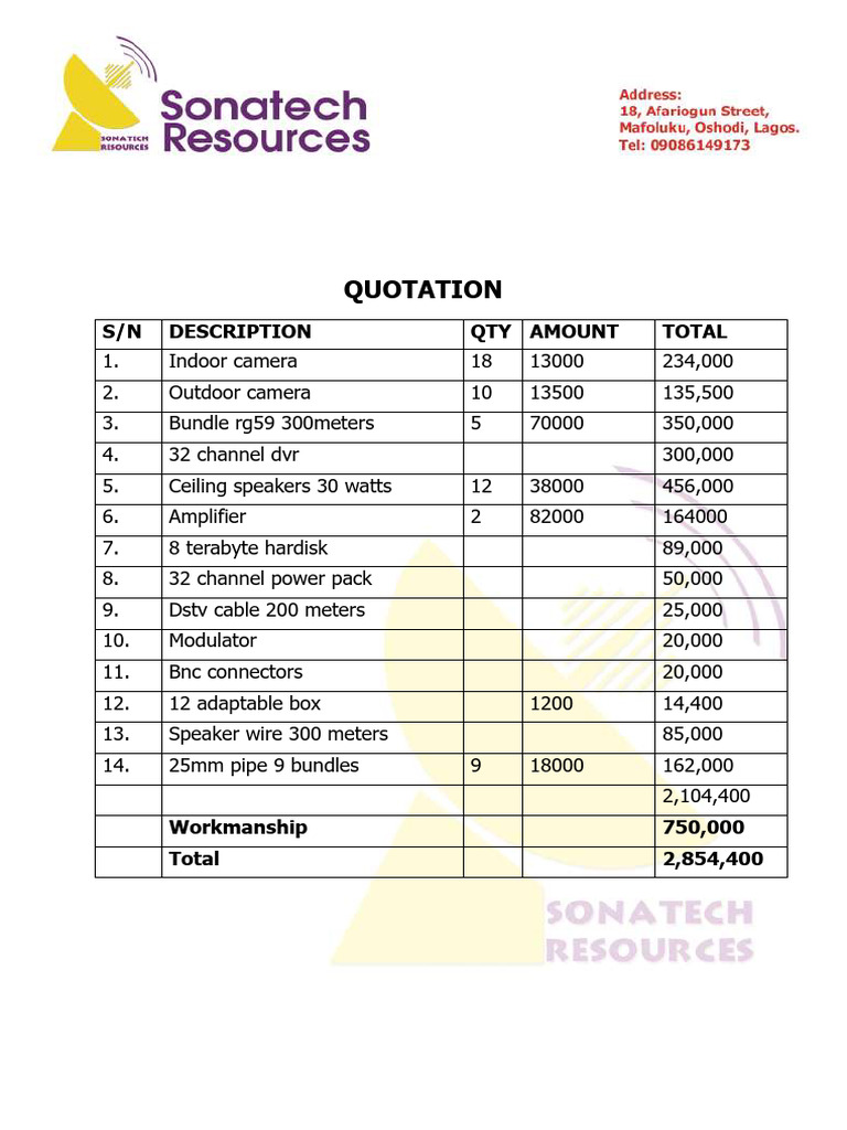 Sonatech Quotation | PDF