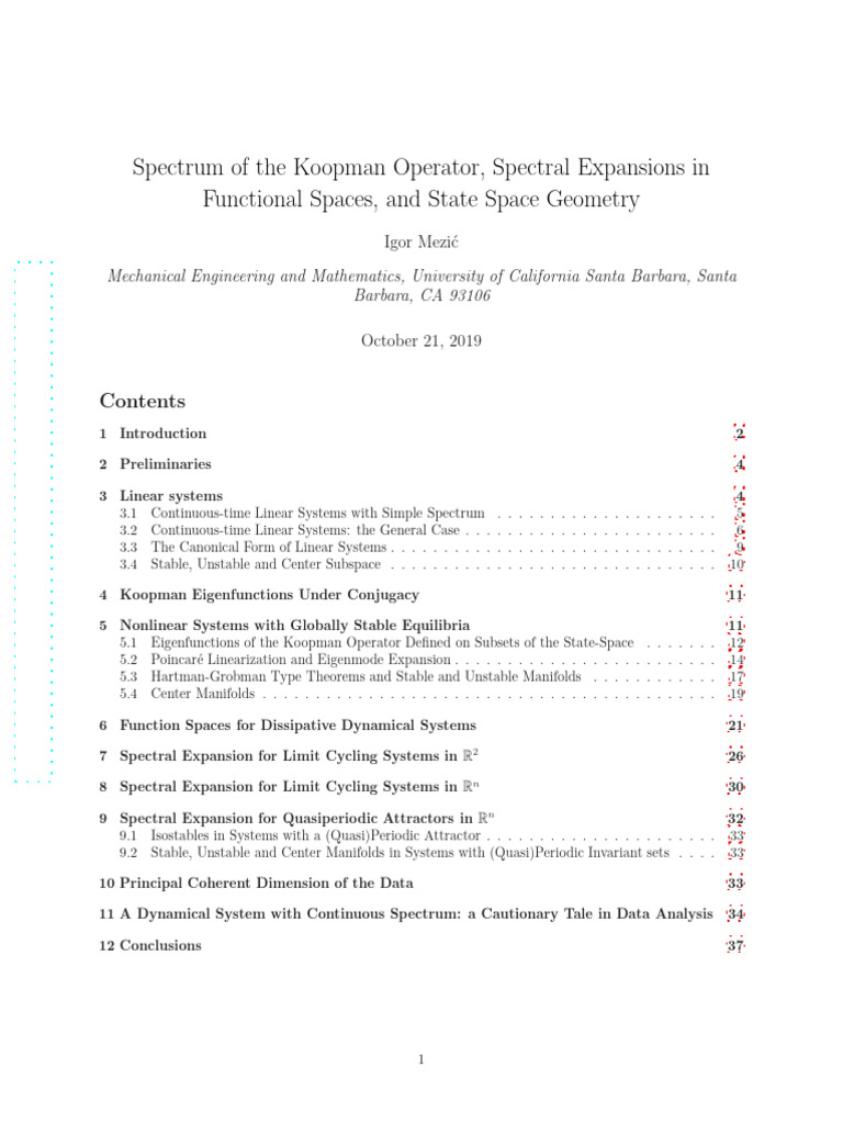 Spectrum of The Koopman Operator, Spectral Expansions | PDF ...