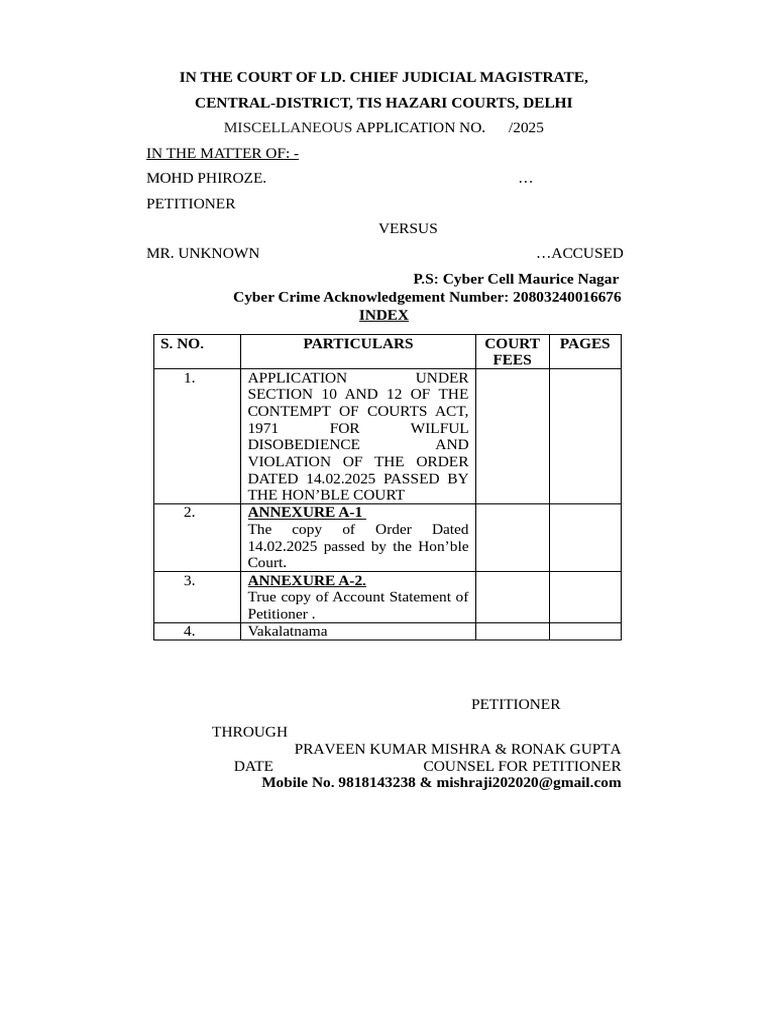 Contempt Application Against Axis Bank | PDF | Affidavit | Contempt Of ...