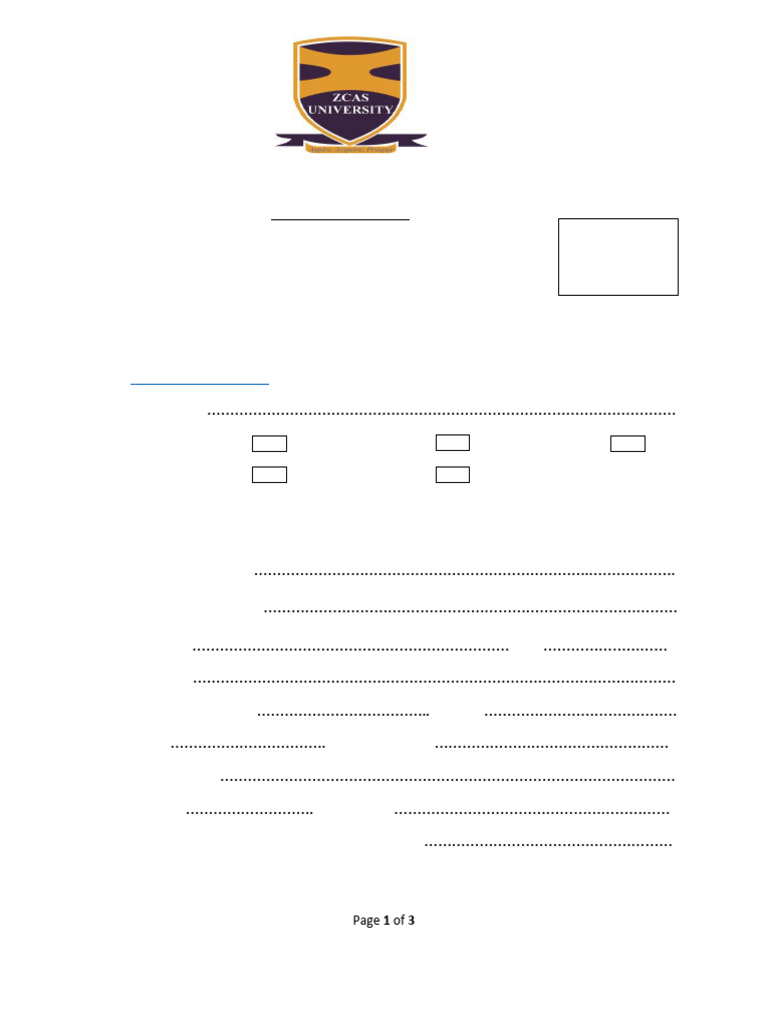 ZCAS University Application Form 2026 | PDF