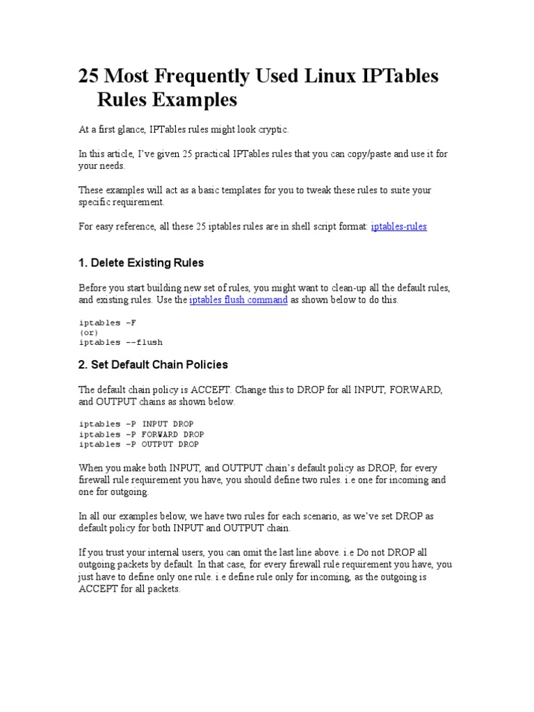 25 Most Frequently Used Linux IPTables Rules Examples | PDF | Port (Computer Networking ...