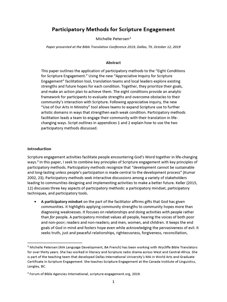 Petersen M 2020 Participatory Methods For Scripture Engagement | PDF ...