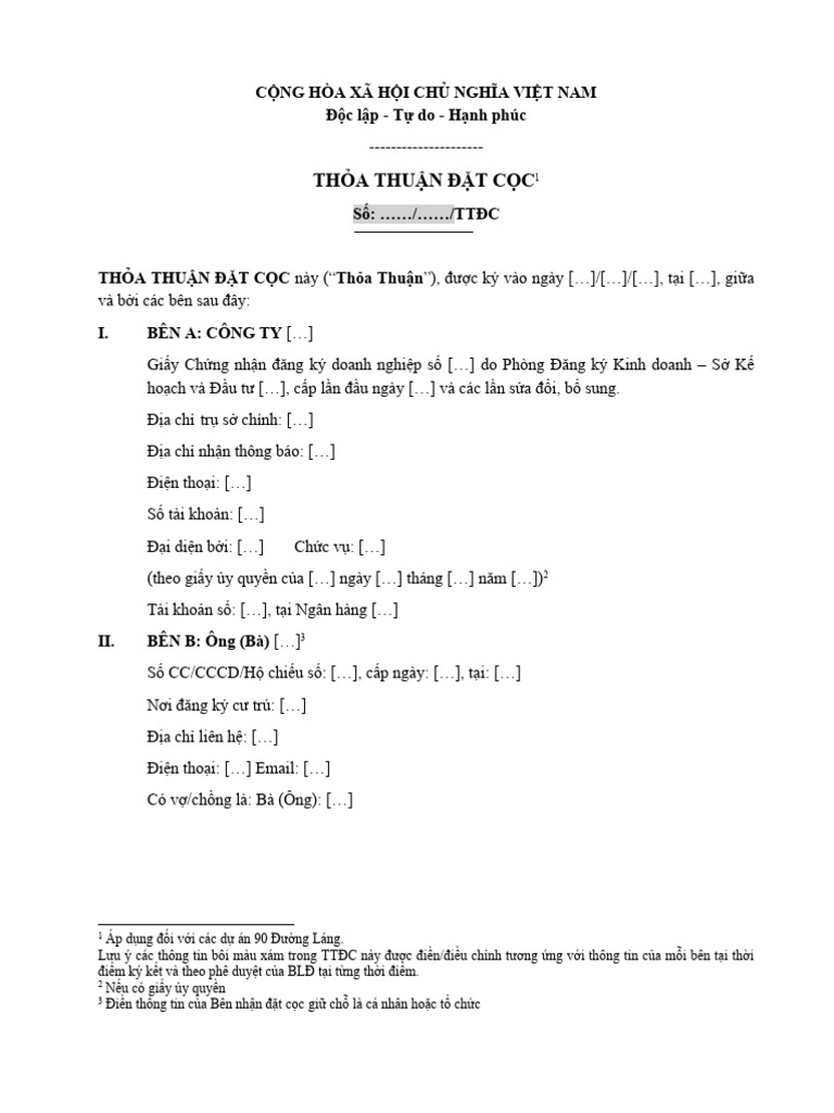 Thoa Thuan Dat Coc Lock | PDF