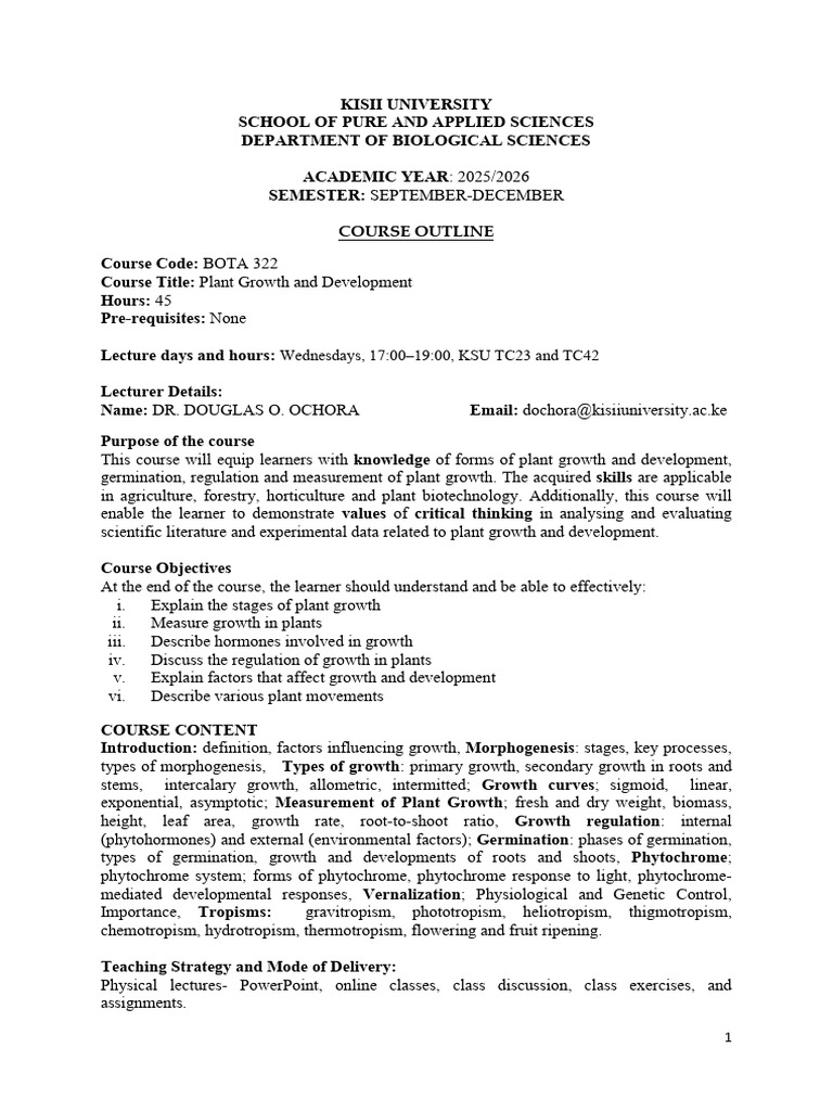 Plant Growth and Development Course Outline | PDF | Germination | Plant ...