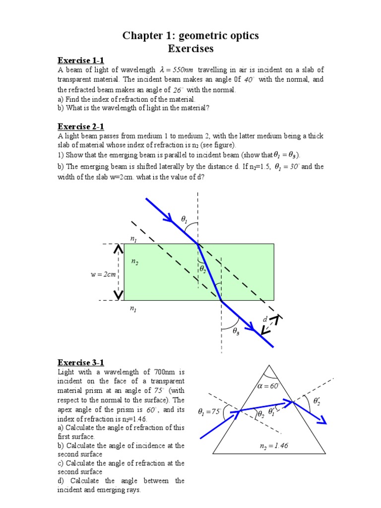 Chap1-Geometrical Optics - Exercises | PDF | Lens (Optics) | Refractive ...