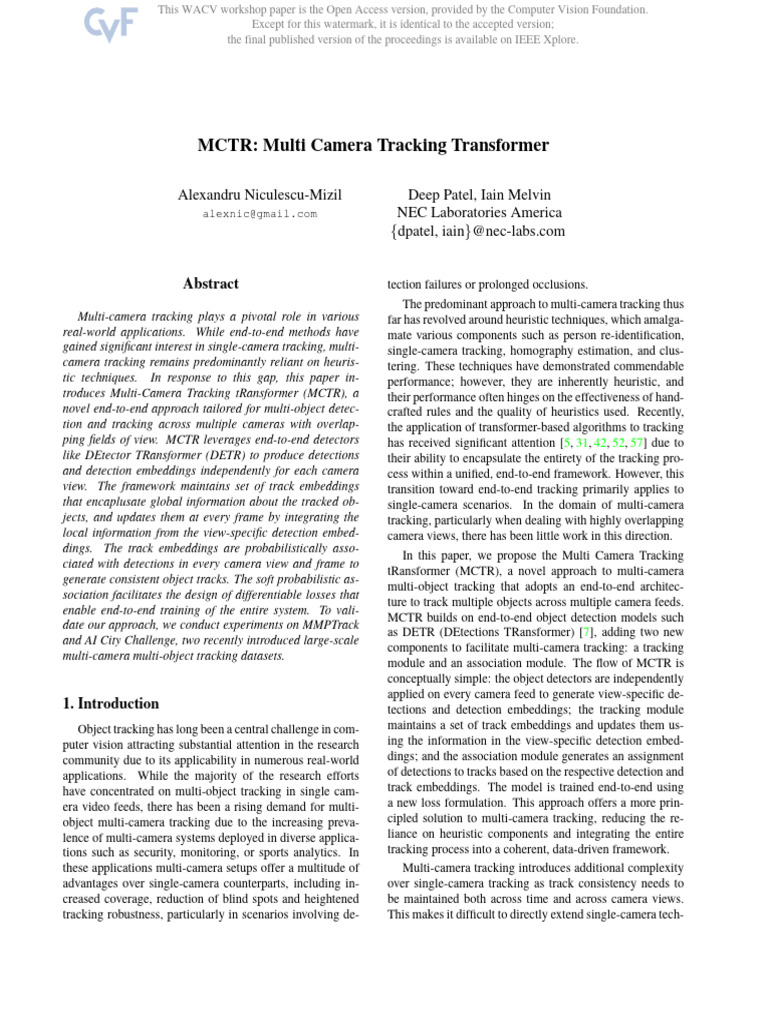 MCTR: End-to-End Multi-Camera Tracking | PDF | Applied Mathematics