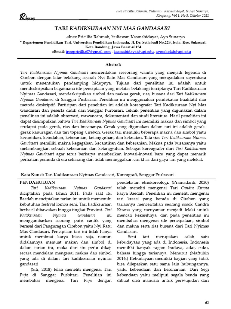 Tari Kadikusuraan Nyi Mas Gandasari | PDF