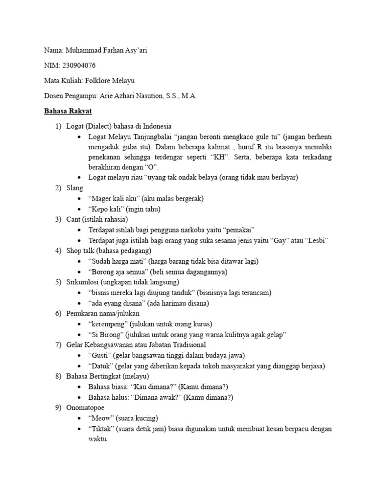 Folklore Melayu Farhan | PDF