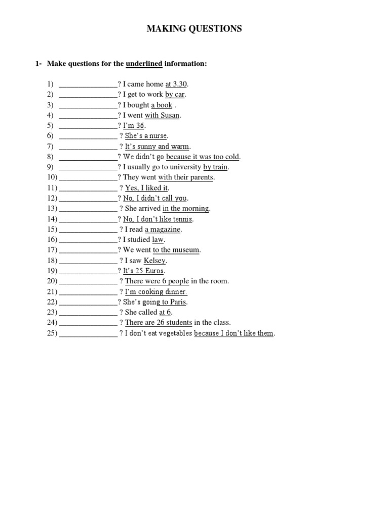 Question Formation Exercises | PDF | Social Science