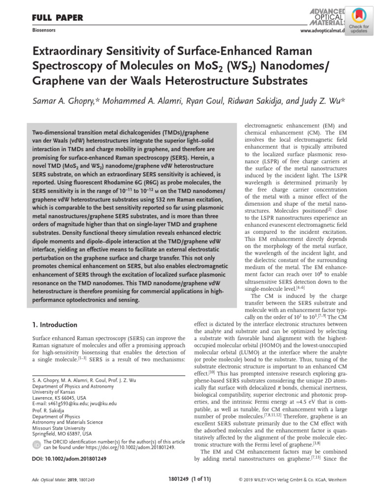 Ghopry Et Al. (2019). Extraordinary Sensitivity of Surface-Enhanced ...