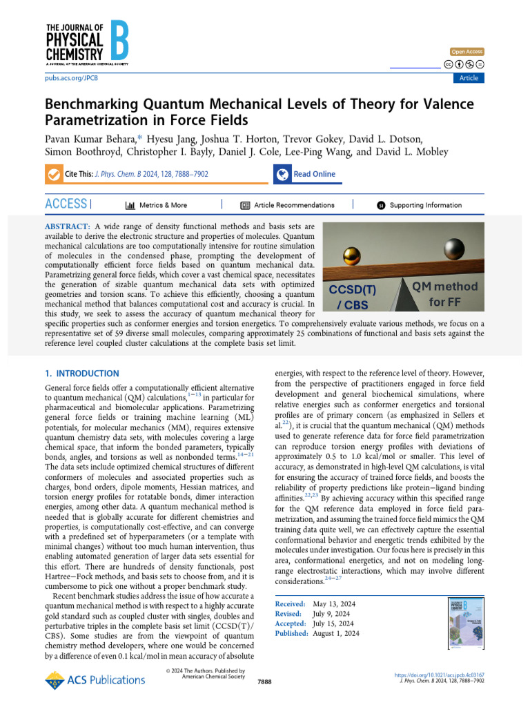 Quantum Mechanical Benchmarking for Force Fields | PDF | Force Field ...