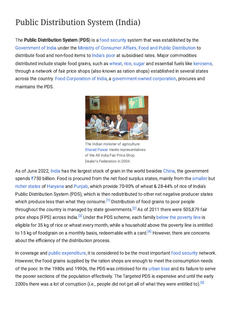 Public Distribution System (India) - Wikipedia | PDF | Standard Of ...