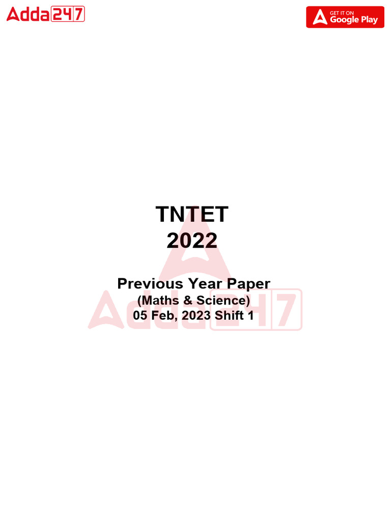 TNTET 2022 Maths Science Official Paper II Held On 05 Feb 2023 Shift 1 ...