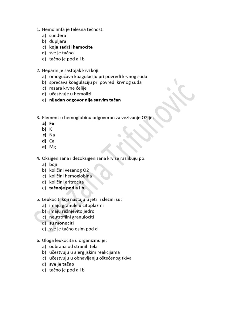 4fiziologija Zivotinja Resenja | PDF