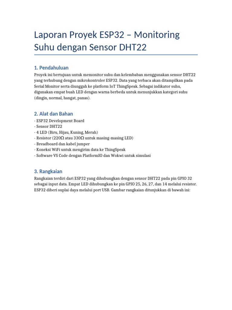 Laporan Proyek ESP32 DHT22 Dengan ThingSpeak | PDF