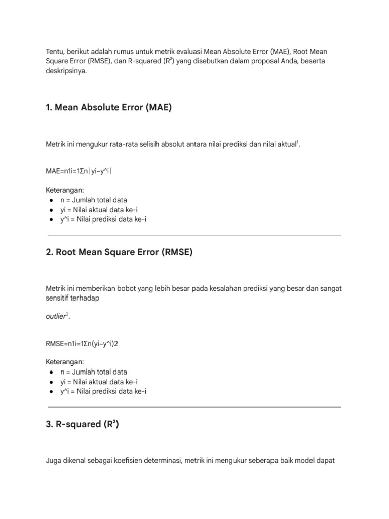 Buatkan Rumus MAE, RMSE, Dan R2 | PDF