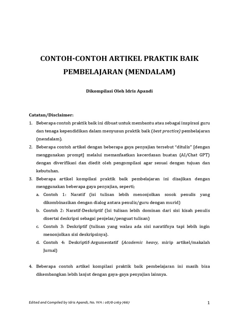 Kompilasi Contoh Artikel Praktik Baik Pembelajaran | PDF