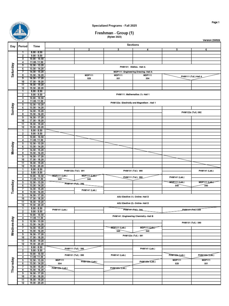 Fall 2025 Freshman Course Schedule | PDF | Electromagnetism