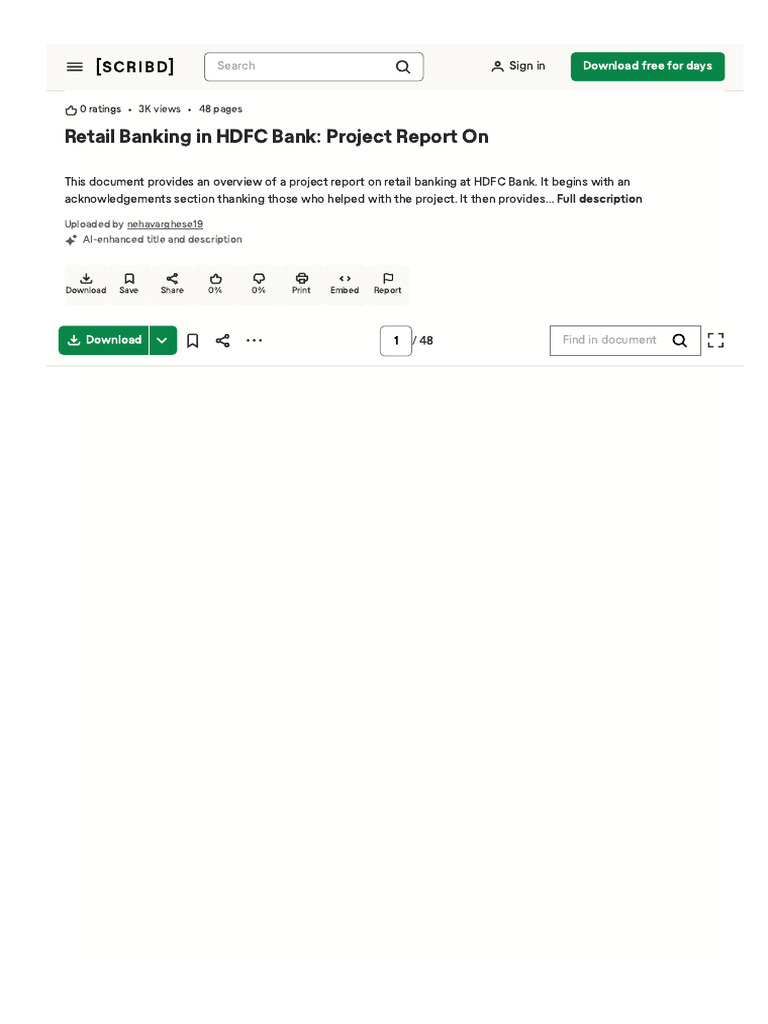 HDFC Bank Retail Banking Project Report | PDF