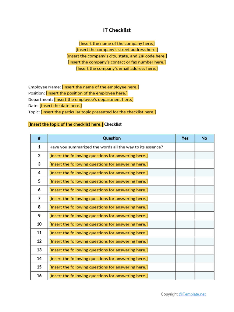 Free Sample IT Checklist Template A4 | PDF