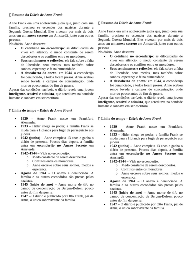 ? Resumo Do Diário de Anne Frank | PDF | Anne Frank | Alemanha nazista