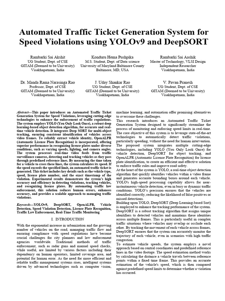 Automated Traffic Ticket Generation System For Speed Violations Using ...