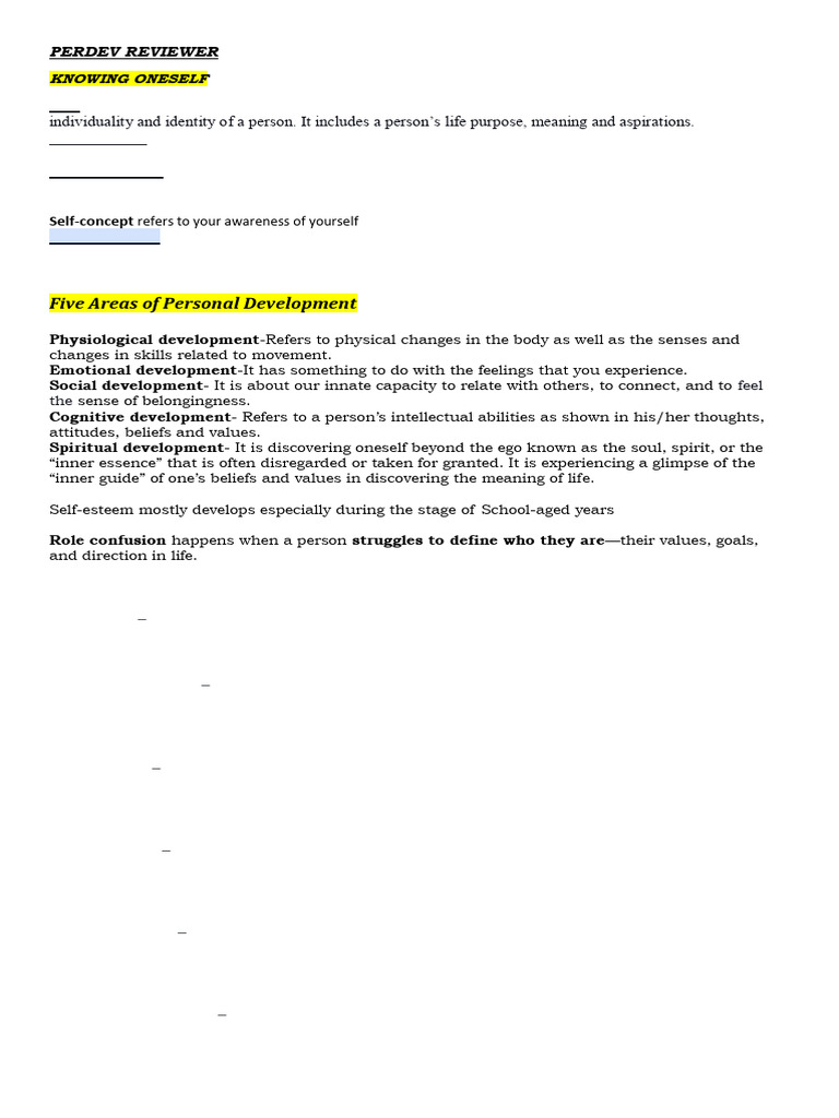 Personal Development and Self-Concept Guide | PDF | Self Concept ...