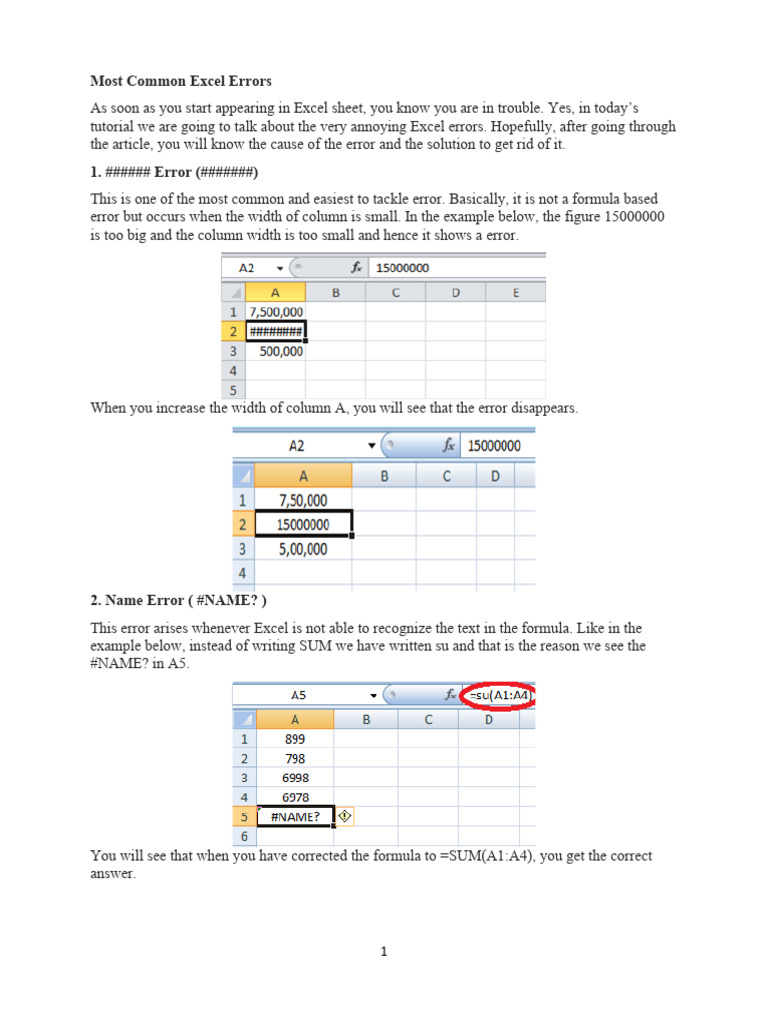 Most Common Excel Errors | PDF
