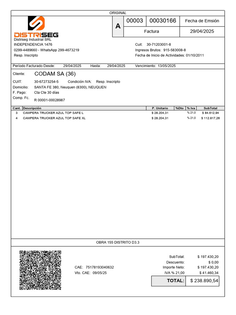 Fac A 00003-00030166 29 - 04 - 2025 Codam Sa 238.890-54 | PDF