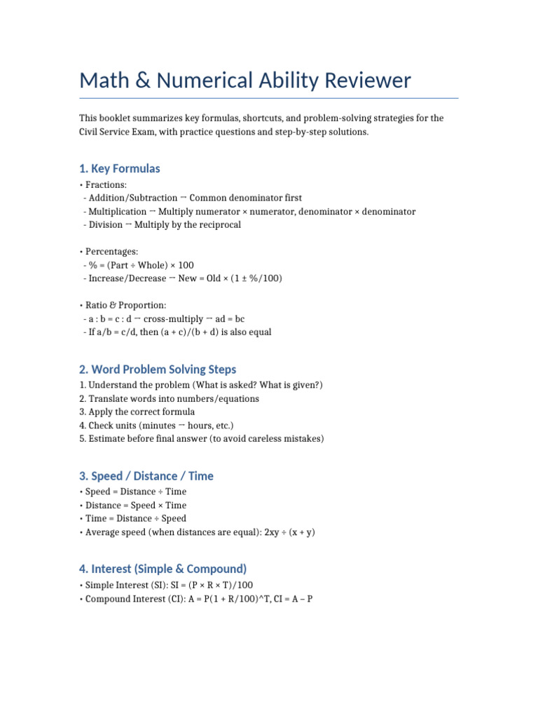 Civil Service Exam Math Review Guide | PDF | Multiplication | Number Theory