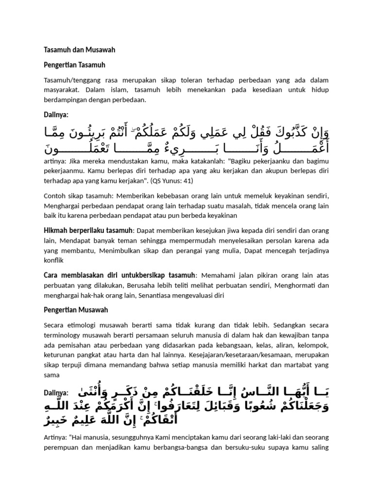 Tasamuh Dan Musawah - 080659 | PDF