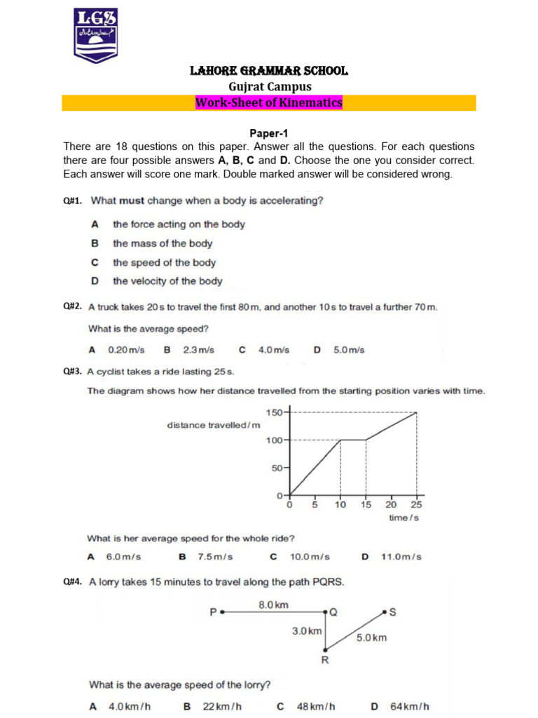Worksheet Physics Unit 2 Kinematics.. | PDF