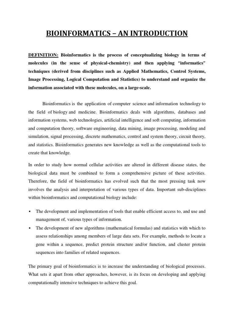 Introduction To Bioinformatics | PDF | Bioinformatics | Proteins