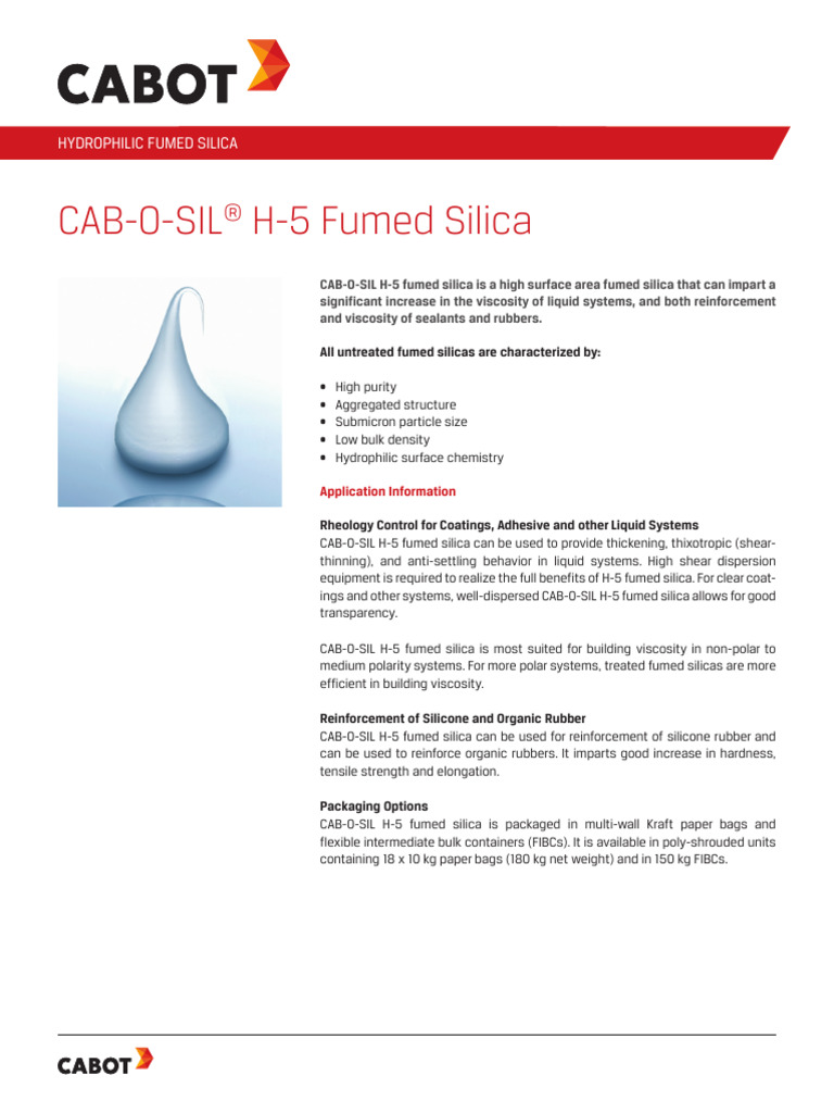 Datasheet CAB O SIL H5pdf | PDF | Silicon Dioxide | Silicone