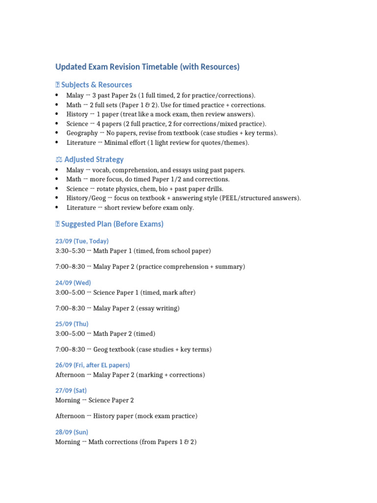 Exam Revision Timetable & Strategies | PDF