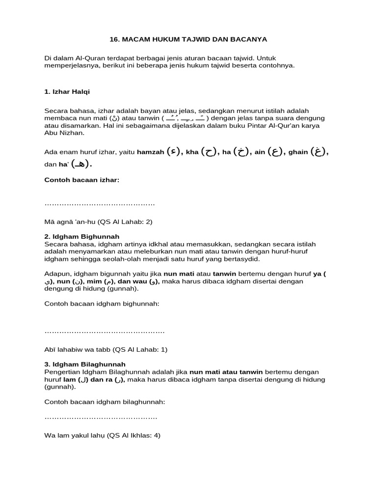 Hukum Idgham Bighunnah dalam Tajwid | PDF