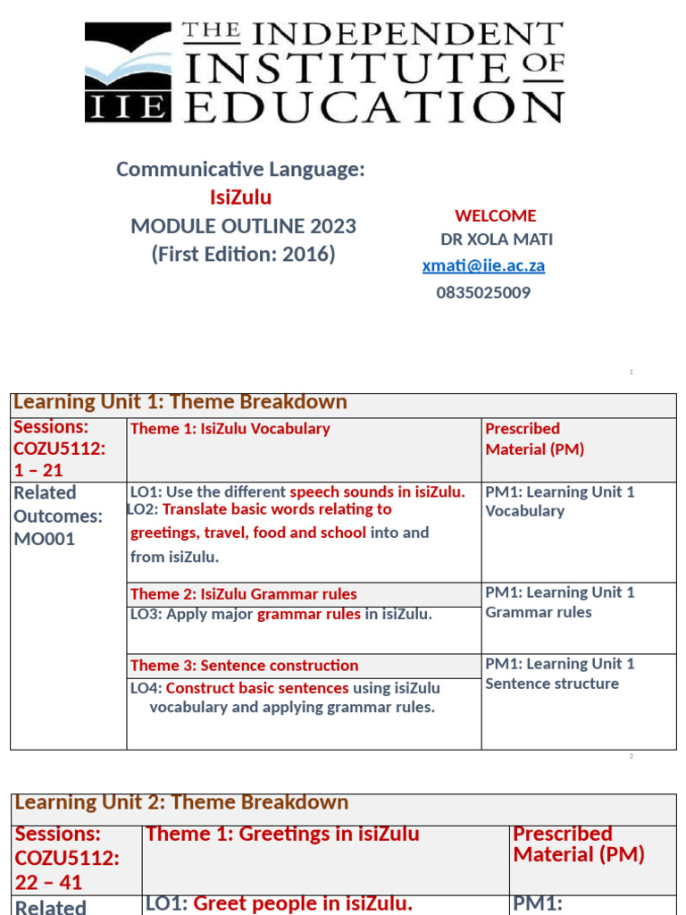 Themes in IsiZulu Language Module | PDF | Communication | Human ...
