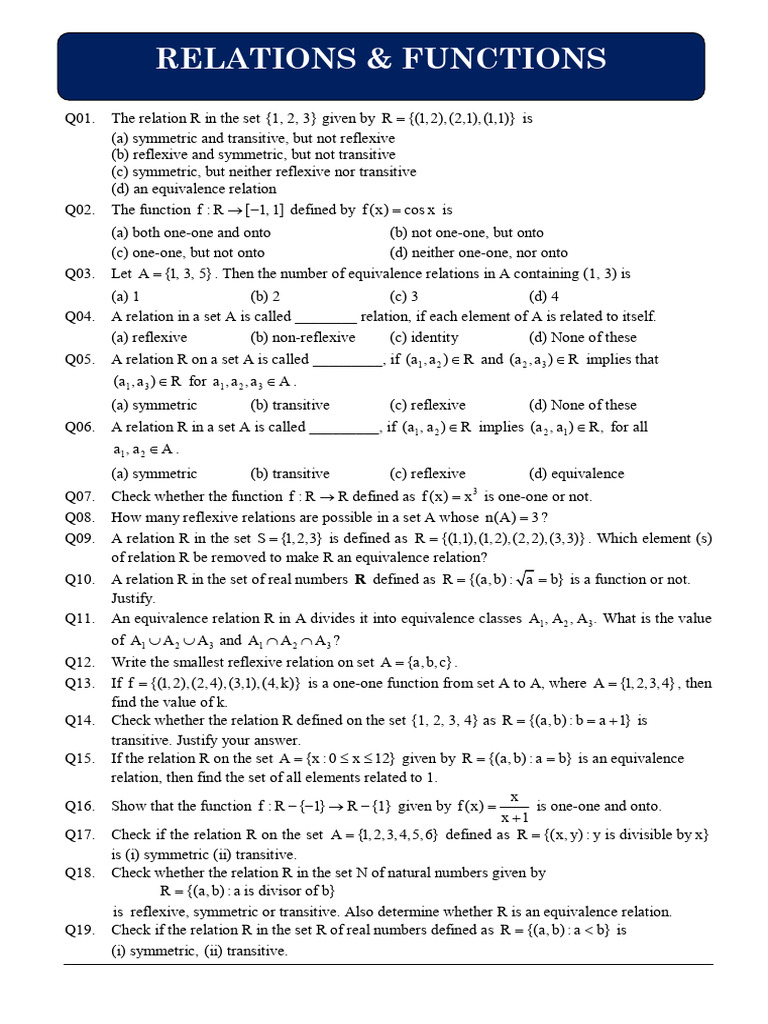 Relations and Functions Assignment | PDF | Mathematical Objects ...