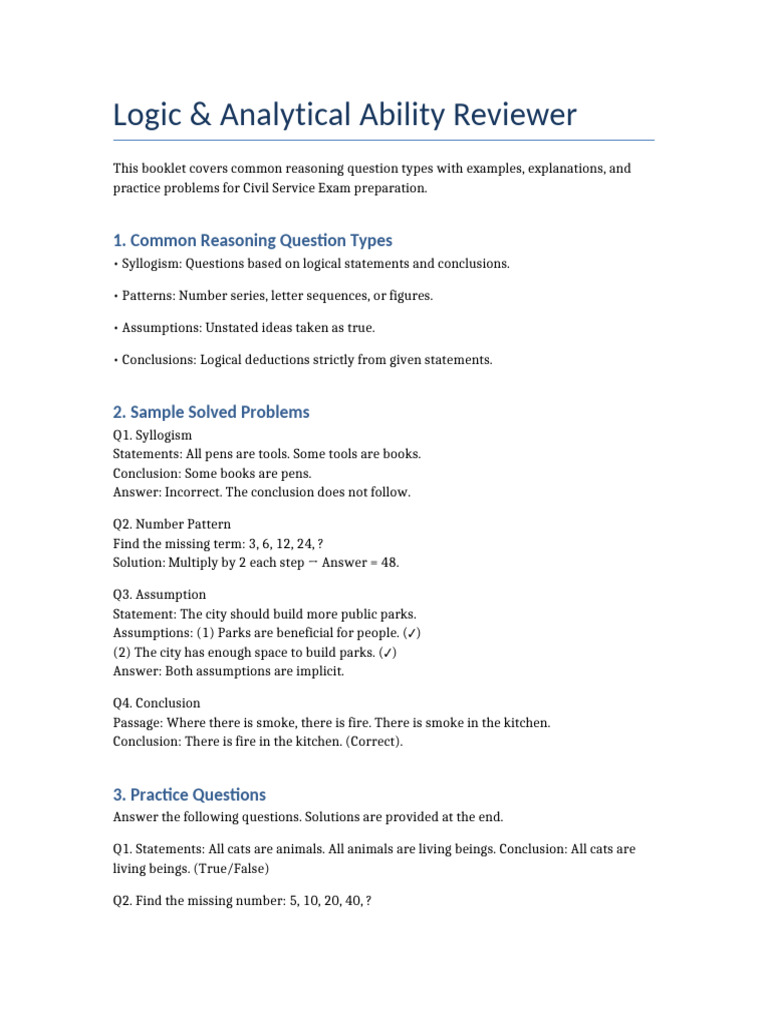 Logic Analytical Ability Reviewer | PDF | Logic | Reason