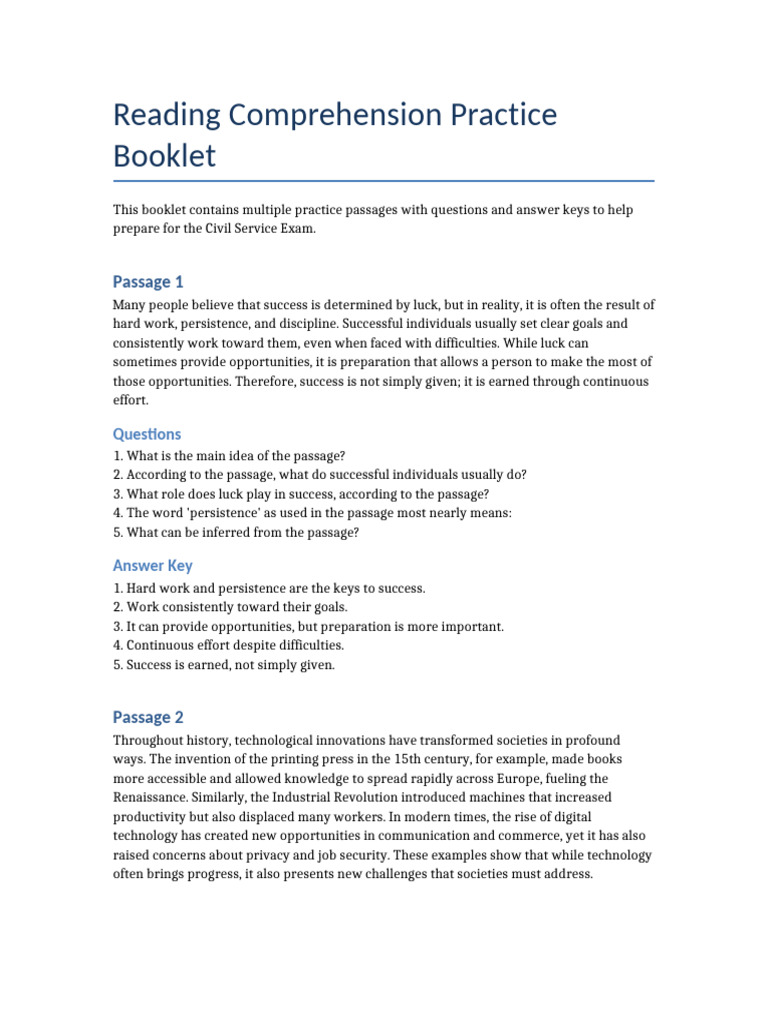 Reading Comprehension Practice Booklet | PDF | Science