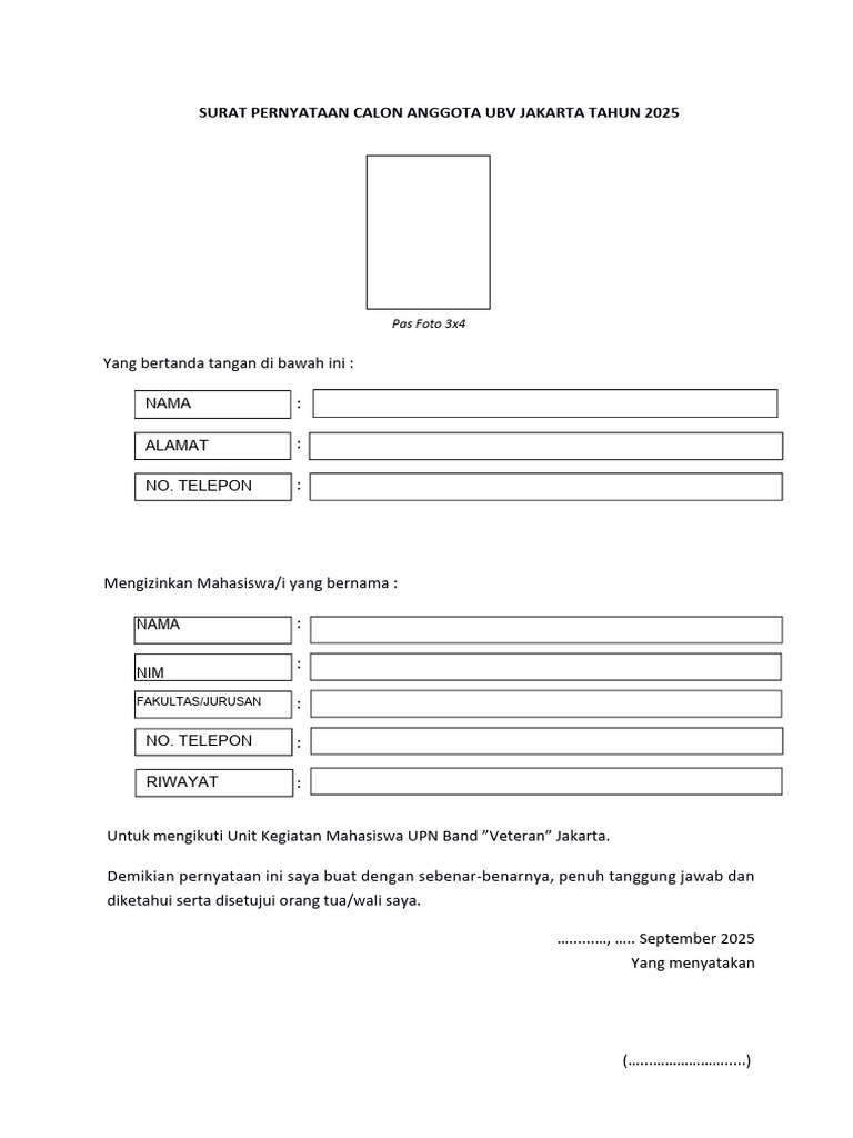 Formulir Pendaftaran CAANG UBV Jakarta XXXI PDF | PDF