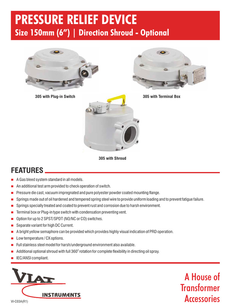 Transformer Pressure Relief Device 150mm | PDF | Switch | Transformer