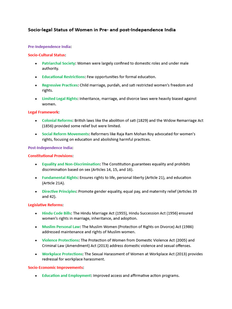 Women's Socio-Legal Status in India | PDF | Gender Studies | Gender ...