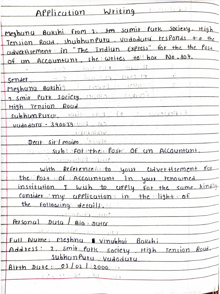 English.... Application Writing. | PDF